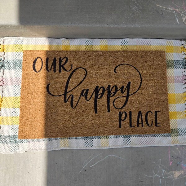 Our Happy Place Doormat, Farmhouse Doormat Outdoor, Housewarming ...