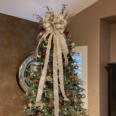 Rustic Christmas Tree Topper Bow Large Christmas Bow Tree - Etsy