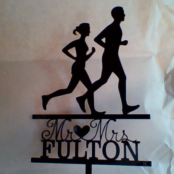 Wedding Cake Topper Runner Running Couple FREE Personalization Laser ...