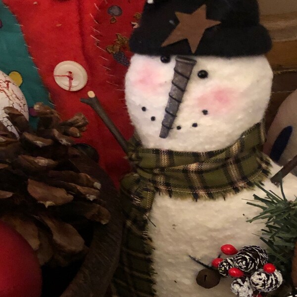 Rustic Primitive Fabric Snowman Decor | Christmas Winter Decoration ...