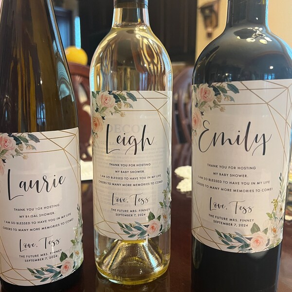 Hostess Gift Wine Labels Labels - Bridal Shower Hostess Gift - Baby ...