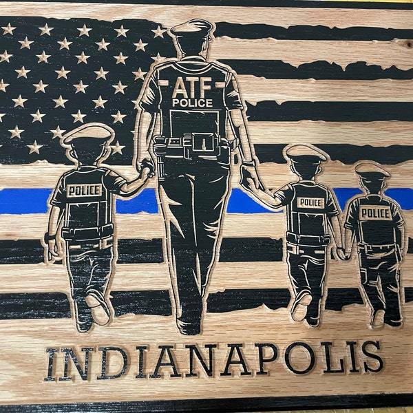 Carved Wood Police Officer Sign, Dad American Flag Thin Blue Line ...