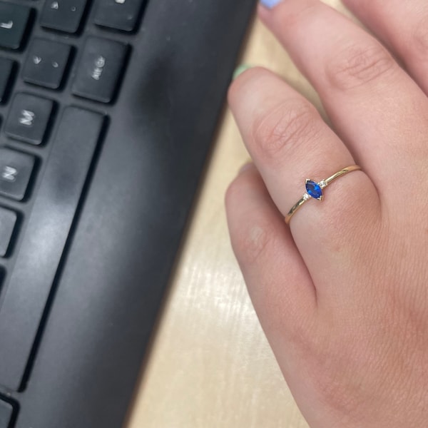 Solid Gold Sapphire Ring, 14k Gold Blue Engagement Ring for Women ...