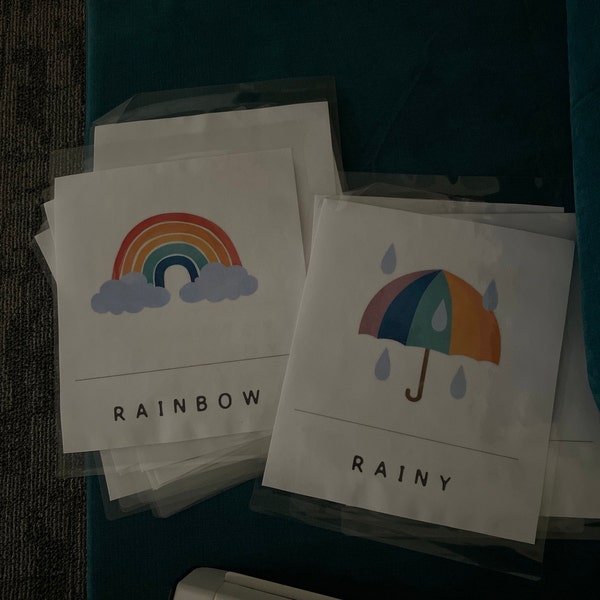 16 Weather Cards | Montessori Flashcards | Pre-school Cards | Rainbow ...