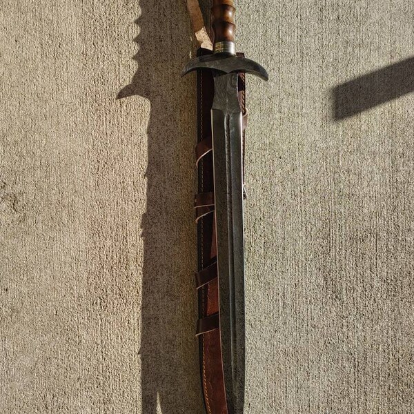 Custom Hand Forged Damascus Steel Blade Medieval Sword, 28" OA - Blood ...