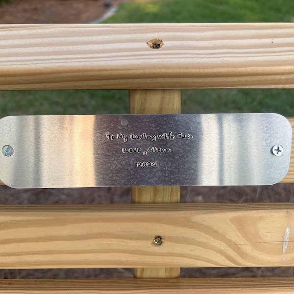 7" X 1.75" Metal Bench Plaque - Hand Stamped Aluminum Plate - Custom ...