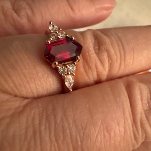 Hexagon Ruby Ring 14K Rose Gold Vermeil Gemstone Engagement Ring for ...
