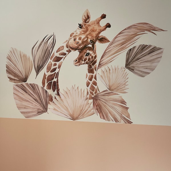 Wall Sticker Giraffe Family Boho, Toddler Watercolor Room Decoration ...