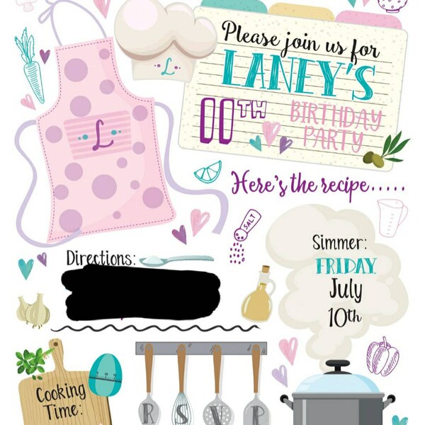 Cooking Party Birthday Invitation, Cooking Party, Digital File ...