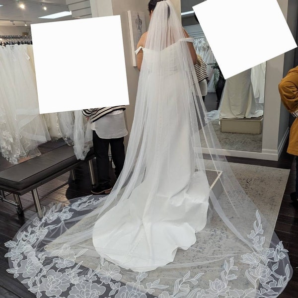 Elegant Large Flower Veil, 1 Tier Long Veil, Bridal Organza Flower ...