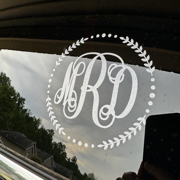 Glittery Custom Monogram Car Window Decal Script Vine Personalized ...