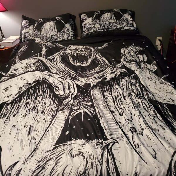 Satanic Horn Skull God Impaled Skulls 3 Piece Duvet Set-satanic Gothic ...