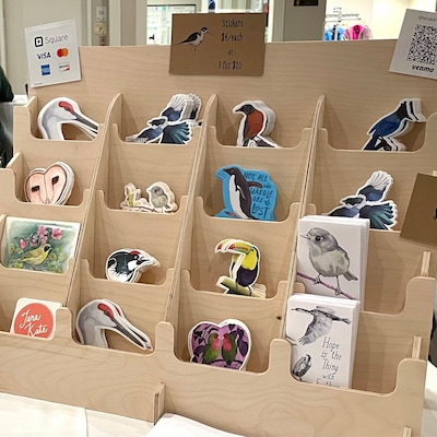 16 Pocket 5 Width, Sticker Display Rack With U Cuts, Wooden Countertop ...