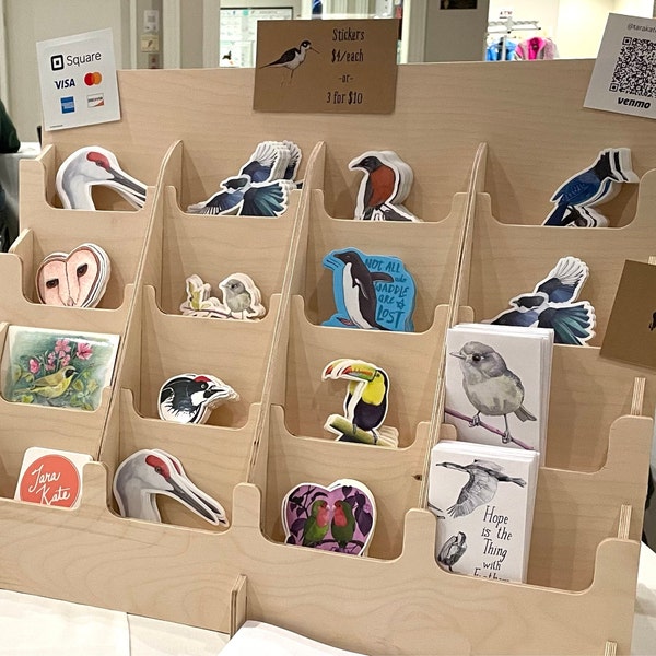 16 Pocket 5" Width, Sticker Display Rack With U Cuts, Wooden Countertop ...