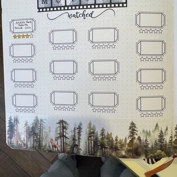 Movies Watched Sticker Sheet Set | 15 Movie Tickets W/rating Stars ...