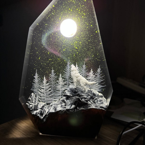 Aurora Borealis Lamp Howling Wolf Northern Lights Lamp Alaska Decor ...