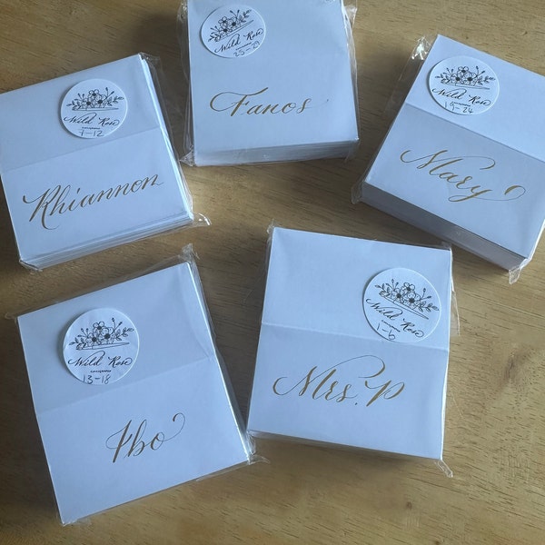 Handwritten Place Names Gold Calligraphy Wedding Place Cards Gold Ink ...