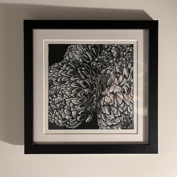 Peony Linocut, Original Handmade Print, Delicate Botanical Art, Flowers ...