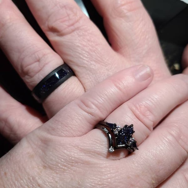 Rift Nebula Ring Set, His Her Starry Night Wedding Band, Personalized ...