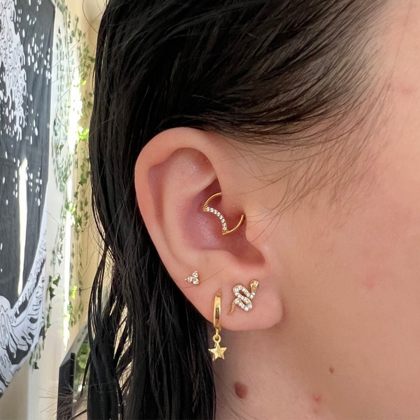 Crystal Crescent Moon Shape Gold Titanium Clicker Daith / Ear Piercing ...