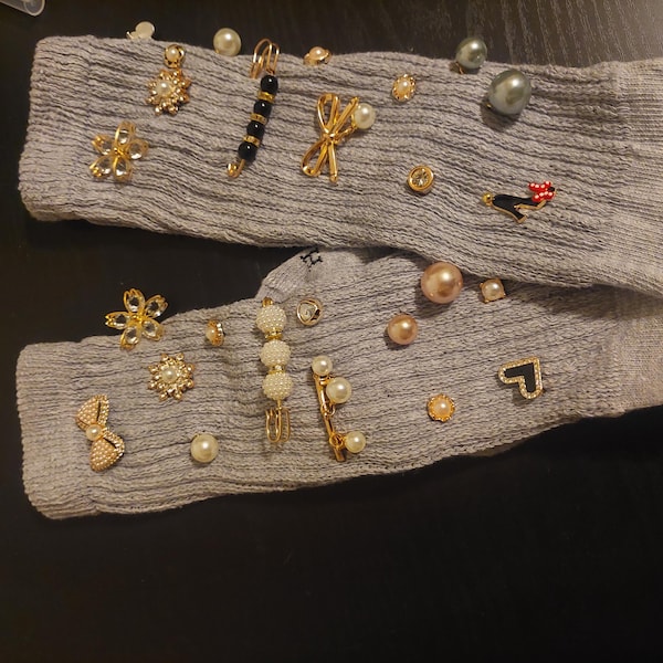 Pearl & Charm Embellished Socks: Gray "a Lil Bougie" Edition - Etsy