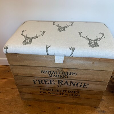 Large Wooden Storage Box With Fabric Upholstered Hinged Lid/seat - Etsy UK