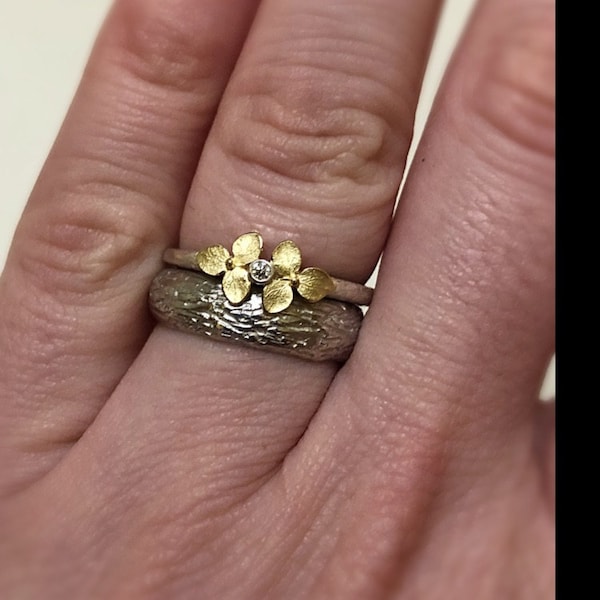 Peridot Ring, 14k Rose Gold Hydrangea Flowers, Green Peridot Gemstone ...