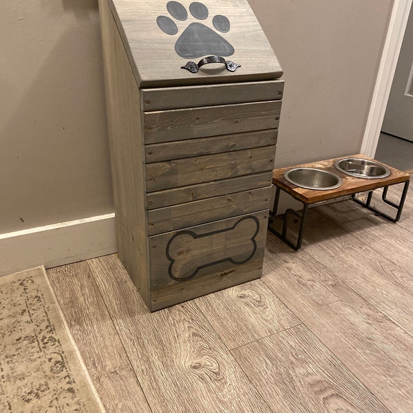 Wooden Dog Food Storage Container, Dog Food Bin, Pet Food Keeper, Puppy ...