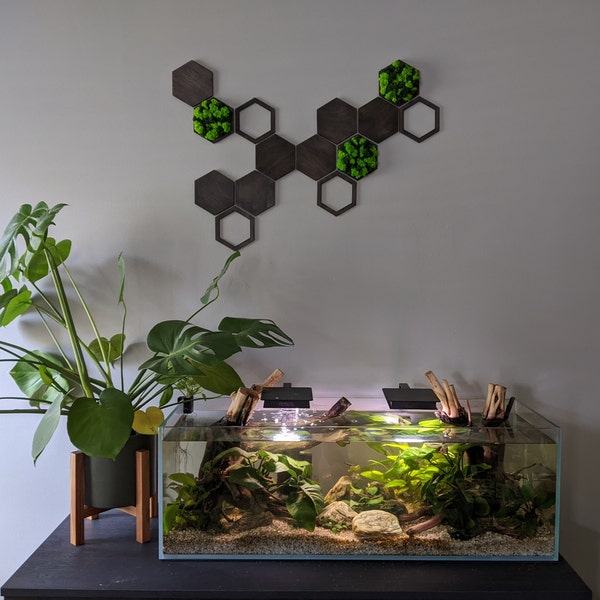 Geometric Wall Panel, 12 Hexagons Set, Tile Size - 4.3" X 5", Dark Wood ...