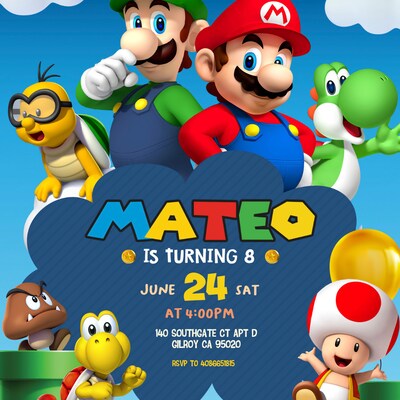 Princess Peach Digital Invitation / Toad Party Invite / Peach Birthday ...