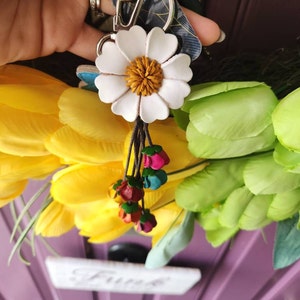 Karen's ORANGE Daisy Small-eeerr Leather Keychain & Charm With Antique ...