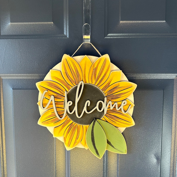 Handmade Sunflower Welcome Sign, Sunflower Lover, Sunflower Door Hanger ...