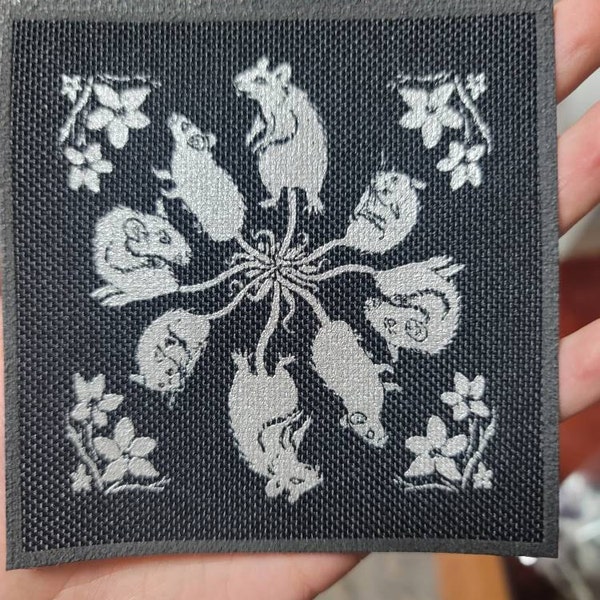 Rat King- Silver Screen Print Fabric Patch 8x8cm- Goth, Rat Lover Gift ...