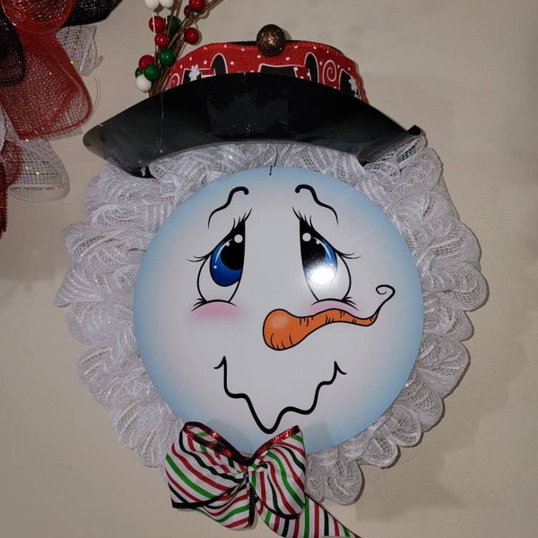 Wreath Sign, Snowman Face Wreath Sign, Round Snowman Face Wreath Sign ...