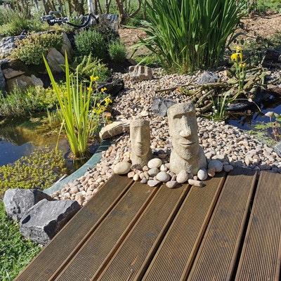 Stone Garden Pair of Moai Easter Island Head Tiki Ornaments Statues - Etsy UK
