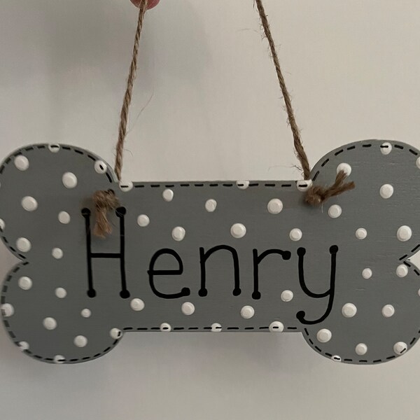 Personalised Spotty Dog Bone Name Sign, Wooden Dog/puppy Name Plaque ...