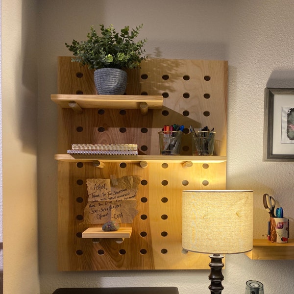 Handmade Pegboard Floating Shelves / Wooden Wall Organizer / Modular ...