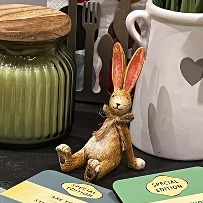 Grey Small Sitting Rabbit With Jute Bow, Rabbit, Bunny, Home Decor ...