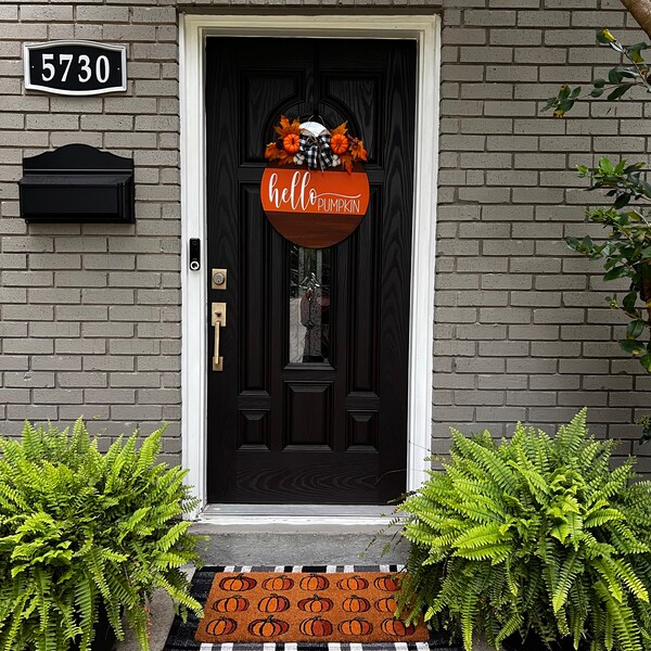 Hello Pumpkin Door Hanger, Fall Door Hanger, Pumpkin Door Decoration ...