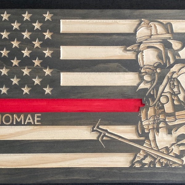 Carved Thin Red Line Firefighter Flag, Hero, Officer, Volunteer ...