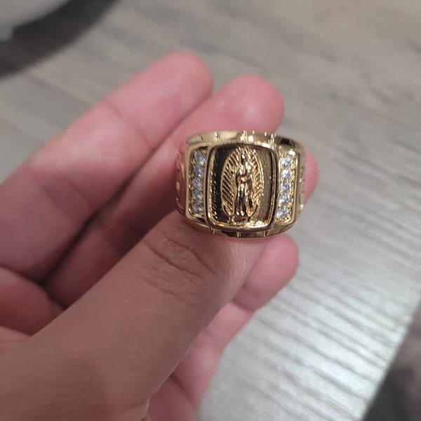 Gold Guadalupe Ring for Men: 14k Heavy Plated, Buena Suerte - Etsy