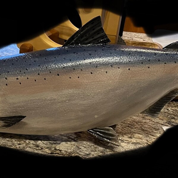 Halibut, 21-25 Inches 3D Wall Wooden Fish, One Side Hand Carved and ...