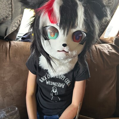 Fur Furry Cosplay Mask Head With Black Hair, Kig Kemono Mask, Fursuit ...
