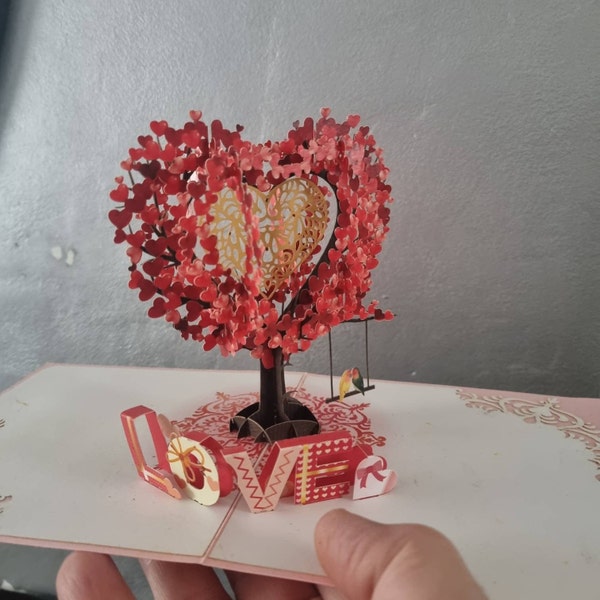 Love Birds in Heart Tree Pop up 3D Card. Romantic Valentines Greeting ...