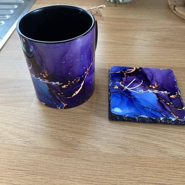 Purple Marble Mug, Personalised Mug, Custom Name Cup, Coffee Tea Cup ...