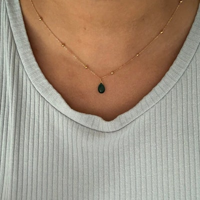 Collier fin pendentif pierre onyx noire / Collier femme minimaliste ...