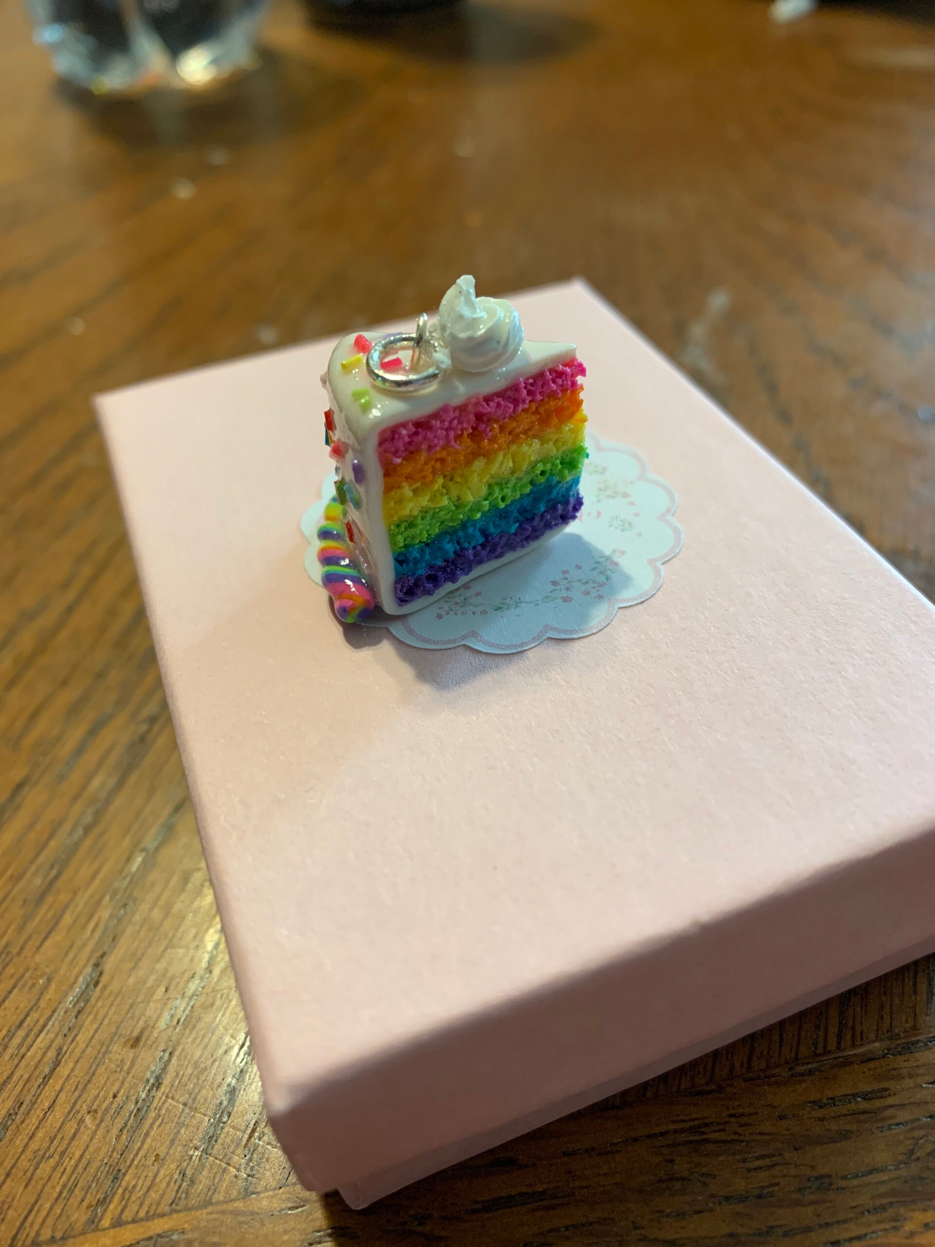 Rainbow Birthday Cake Charm Miniature Food Jewelry Polymer | Etsy
