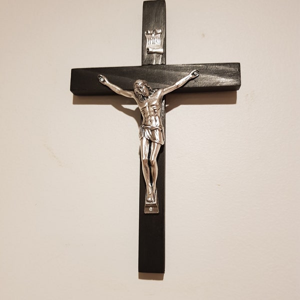 8" Wall Crucifix Wood Black Decor Christ Cross Crucifijo Catholic Mercy ...