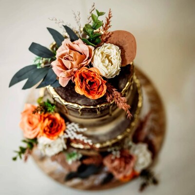 Wedding Cake Toppers With Flowers, Set of 3 Orange Cake Topper ...