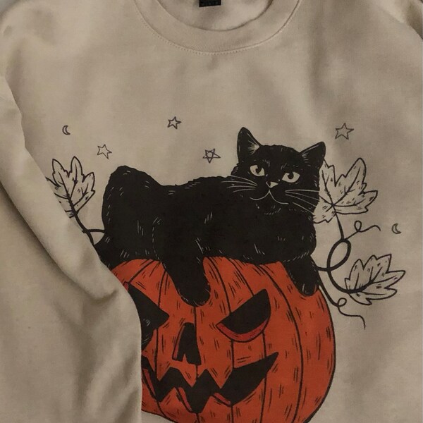 Halloween Sweatshirt Cute Halloween Black Cat Sweatshirts Spooky ...
